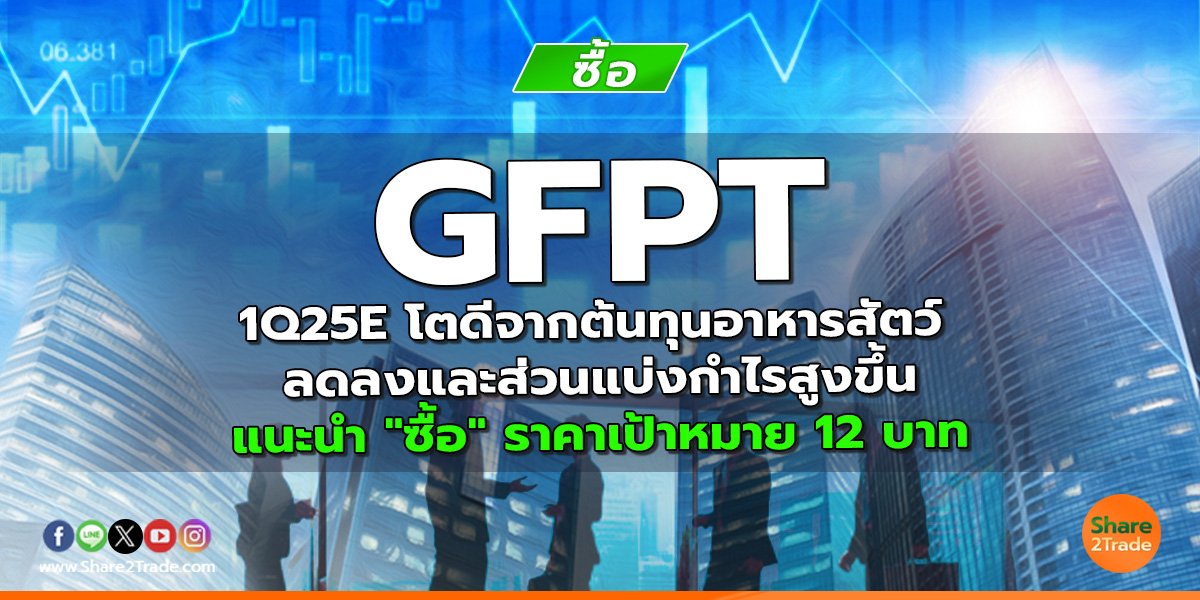 GFPT 1Q25E โตดีจากต้นทุนอาหารสัตวล์ ดลงและส่วนแบ่งกำไรสูงขึ้น แนะนำ "ซื้อ" ราคาเป้าหมาย 12 บาท ...